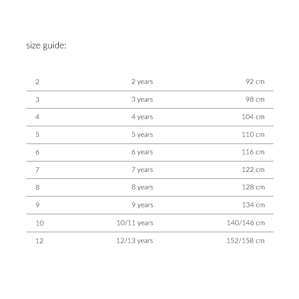 Size guide - Kids on the Moon